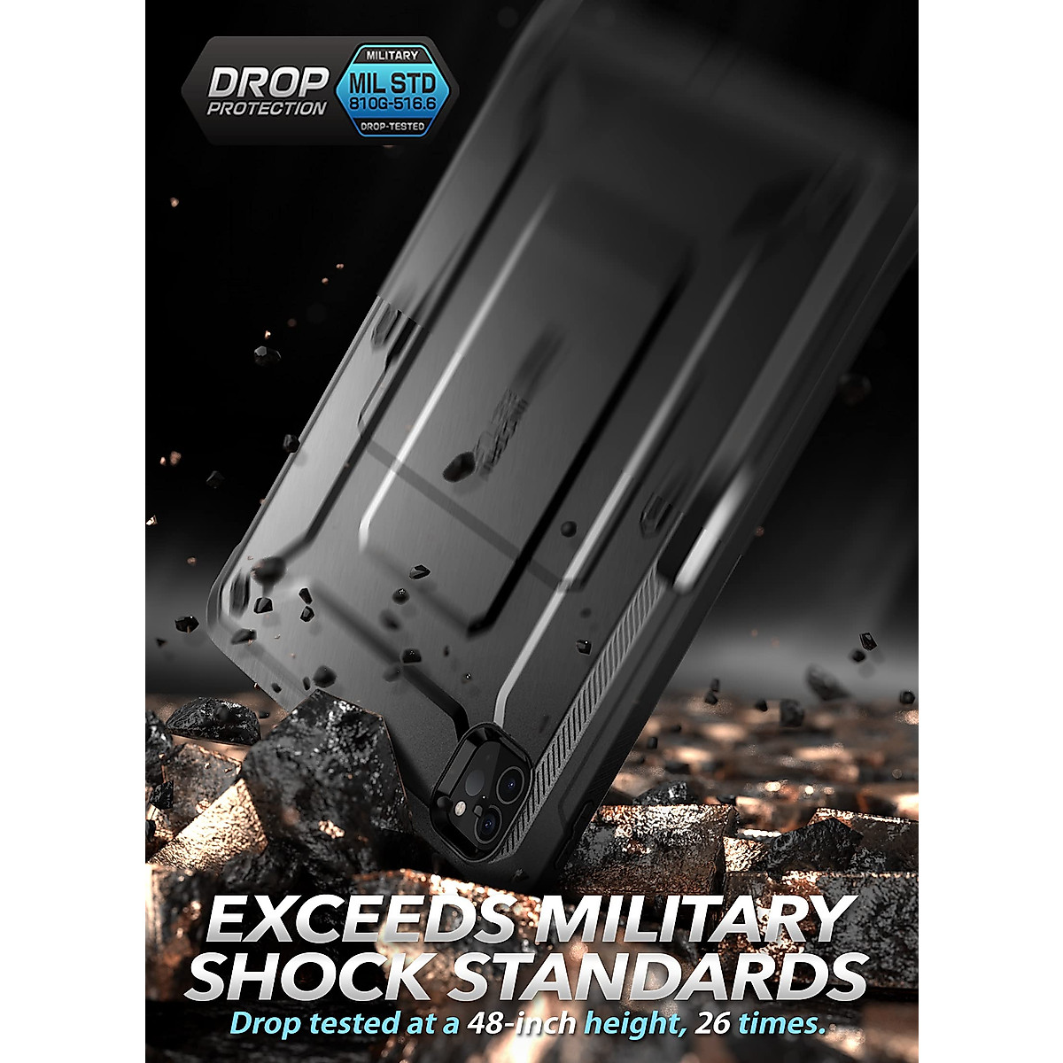 SUPCASE Unicorn Beetle Pro Series Case for iPad Pro 11 Inch (2022/2021/2020), Support Apple Pencil Charging with Built-in Screen Protector Full-Body Rugged Kickstand Protective Case (Black)