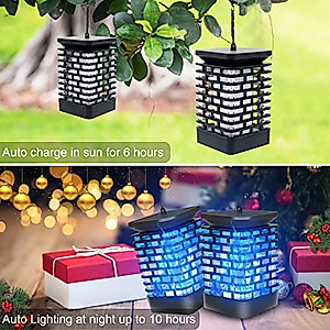 Arzerlize Blue Solar Christamas Lights Outdoor Waterproof 99LED Lantern, USB or Solar Powered Hanging Solar Outdoor Lights Flickering Flame Deck Light Garden Decoration Yard Patio Landscape Blue 2P