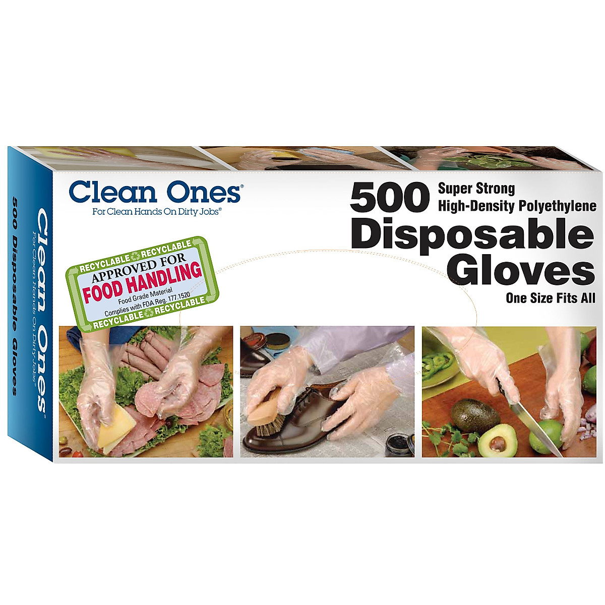 Clean Ones Disposable HDPE Poly Gloves, One Size Fits All - 500ct