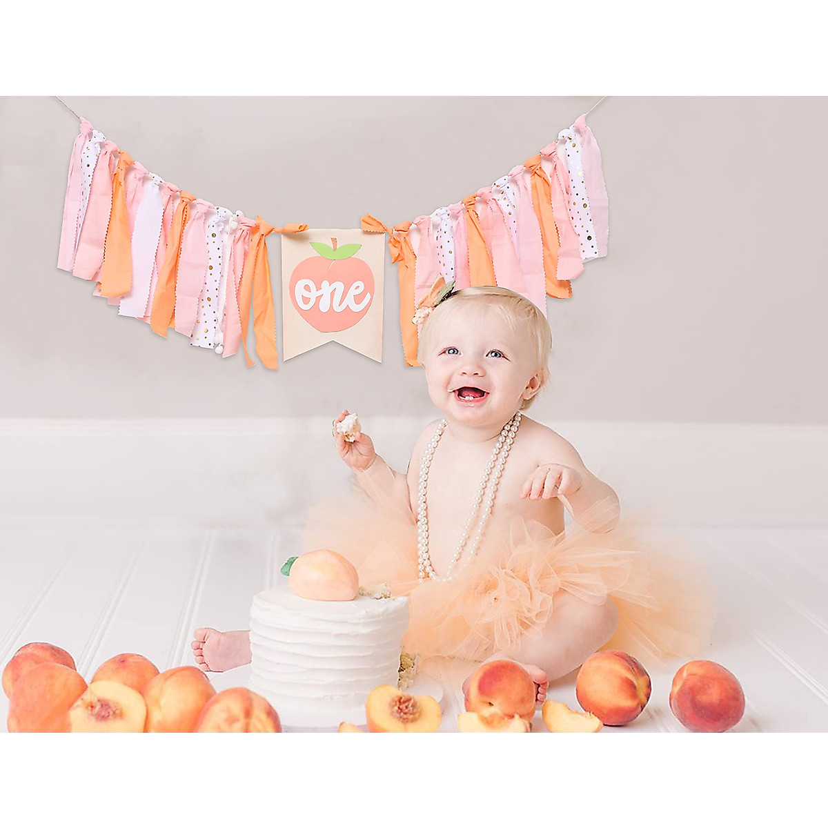 Sweet Peach Highchair Banner for 1st Birthday - Sweet Peach 1st Birthday Banner for Photo Booth Props and Backdrop Cake Smash,Best Sweet Peach Birthday Party Supplies (Sweet Peach One Birthday Banner)