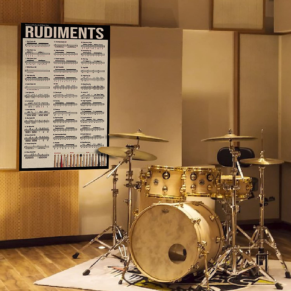 KING PRINT Rudiment Chart Poster, Drum Rudiment Reference Guide Canvas Wall Art, Music Wall Decor For Drummer, Drum Lovers, Boy Room Decor, Percusion Chart, Drum Knowledge Poster Chart