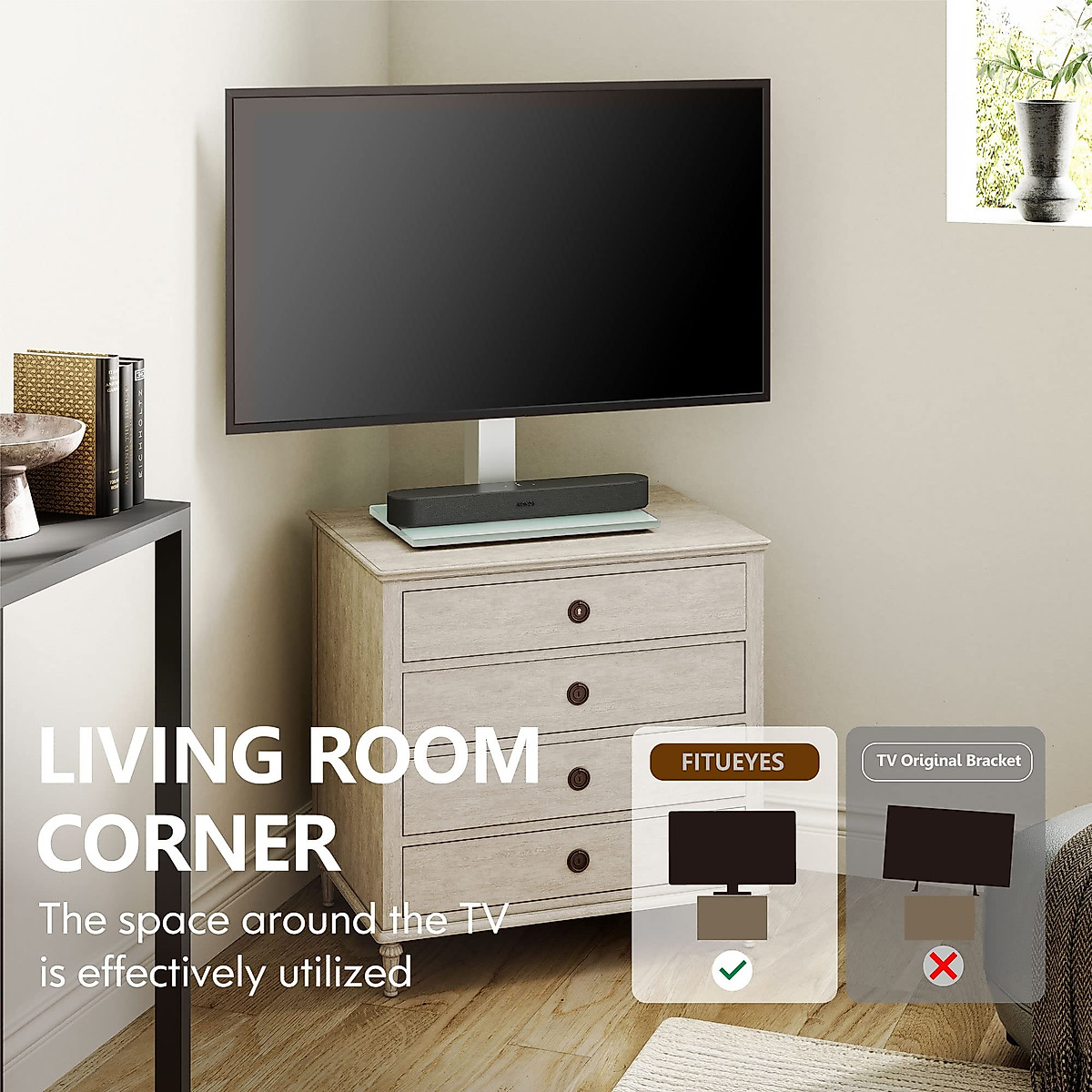 FITUEYES Universal TV Stand White for 27-55 Inch TV - Table Top TV Stand Mount with Glass Base, Pedestal TV Mount Stand for Bedroom, Living Room, Height Adjustable, Holds 88lbs