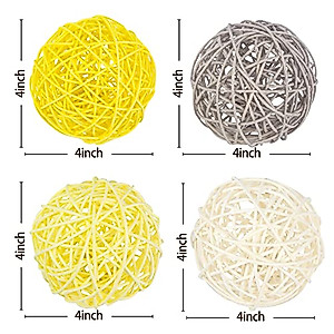 DomeStar Extra Large Rattan Balls, 4 Inches Wicker Balls Decorative Balls Natural Decorative Wicker Rattan Balls Orbs Vase Fillers Yellow, White, Grey and Lemon