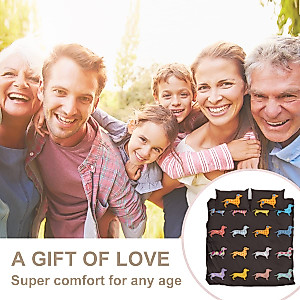 Sleepwish Colorful Dachshund Bedding King Size 3 Pieces Wiener Dog Bed Spread Geometric Black Puppy Duvet Cover