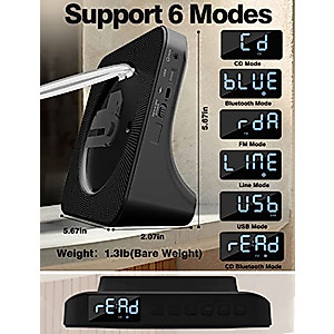 Portable CD Player with Bluetooth: 4000mAh Rechargeable Kpop Music Player with HiFi Speaker,Remote Control,LCD Display,Sleep Timer,Headphone Jack, Supports CD/Bluetooth/FM Radio/U-Disk/AUX(Black)