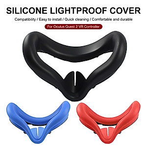 2 PCS VR Face Silicone Cover for Oculus Quest 2 VR Headset, Soft Anti-Sweat VR Eye Cover Face Padding, Washable Anti-Leakage Light Blocking Eye Cover (Black+Blue)