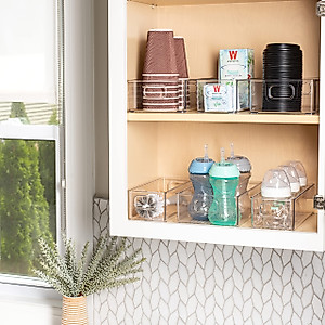 4 Cabinet Organizers and Storage Stackable Acrylic Clear Plastic Storage Bins Pantry Organizer Containers Kitchen Organization Under Sink Bathroom Organizer Drawer Freezer Refrigerator Organizer Bins