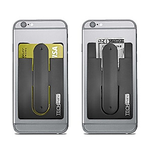 TechMatte Phone Wallet-Stick On Card Holder and Money Clip with Built-in Phone Stand (2-Pack, Black)