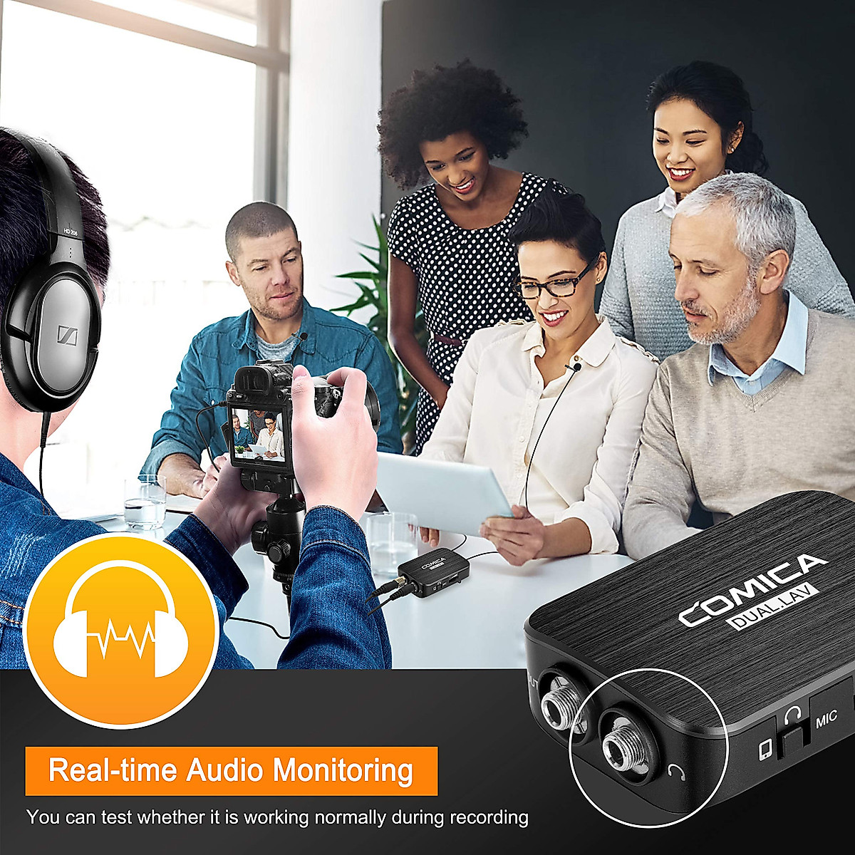 comica CVM-D03 Dual Lavalier Microphone, Professional Omnidirectional Clip-on Lapel Microphone for Canon Sony Panasonic Cameras, Smartphone, PC, Lav Mic for Video Recording Interview