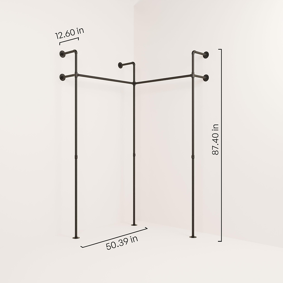 pamo Industrial Pipe Clothing Rack Metal Black - 390 lbs Capacity - Wall Mounted Clothes Racks for Hanging Clothes - KIM II EDGE