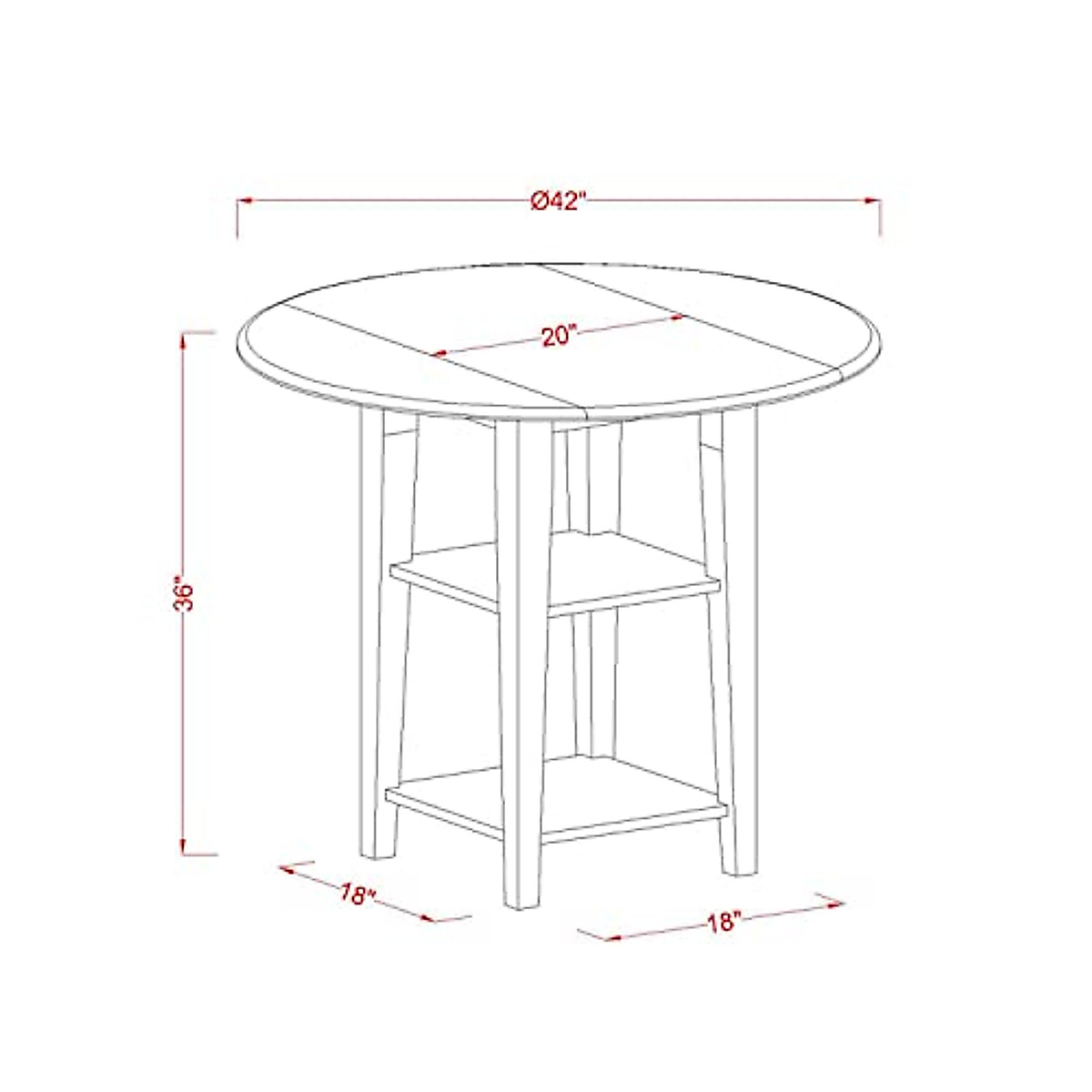 East West Furniture SUCH5H-BCH-W 5 Piece Counter Height Dining Set Includes a Round Pub Table with Dropleaf & Shelves and 4 Dining Room Chairs, 42x42 Inch, Black & Cherry
