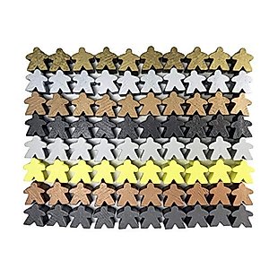 Apostrophe Games Multi-Color Wooden Board Game Accessories - Board Game Tokens, Player Pieces, Creative Projects (80 Metallic Meeples)