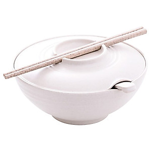 Kichvoe 1 Set Instant Noodle Bowl Rice Bowl Porcelain Ramen Bowl Ramen Bowl with Chopstick Ceramic Bowl with Lid Fruit Bowl Melamine Bowls Dessert Cereal Ceramics White Unbreakable Bamboo