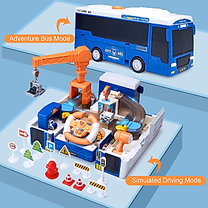 Itcaoseklu Race Track Car Adventure Bus Toys, Tranforming Bus with Sound and Light Simulation Steering Wheel,Vehicle Toy Gift for 3 4 5 6 7 8 Year Old Kids Boys Girls, Blue