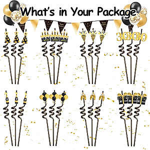 24 PCS 30th Birthday Party Decorations Straw Decor Plastic Reusable Glitter Straws for 30th Birthday Party Decor Cut-Out Number 30 Party Decorative Supplies for Women Men with 2 Brush