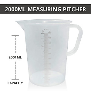 AppleTofu Appletofu Plastic Graduated Measuring and Mixing Pitcher - 2000ml Plastic Graduated Measuring Pitcher - Large Cylinder Graduated Measuring Container with Handle and Pour Spout - 2 Liter