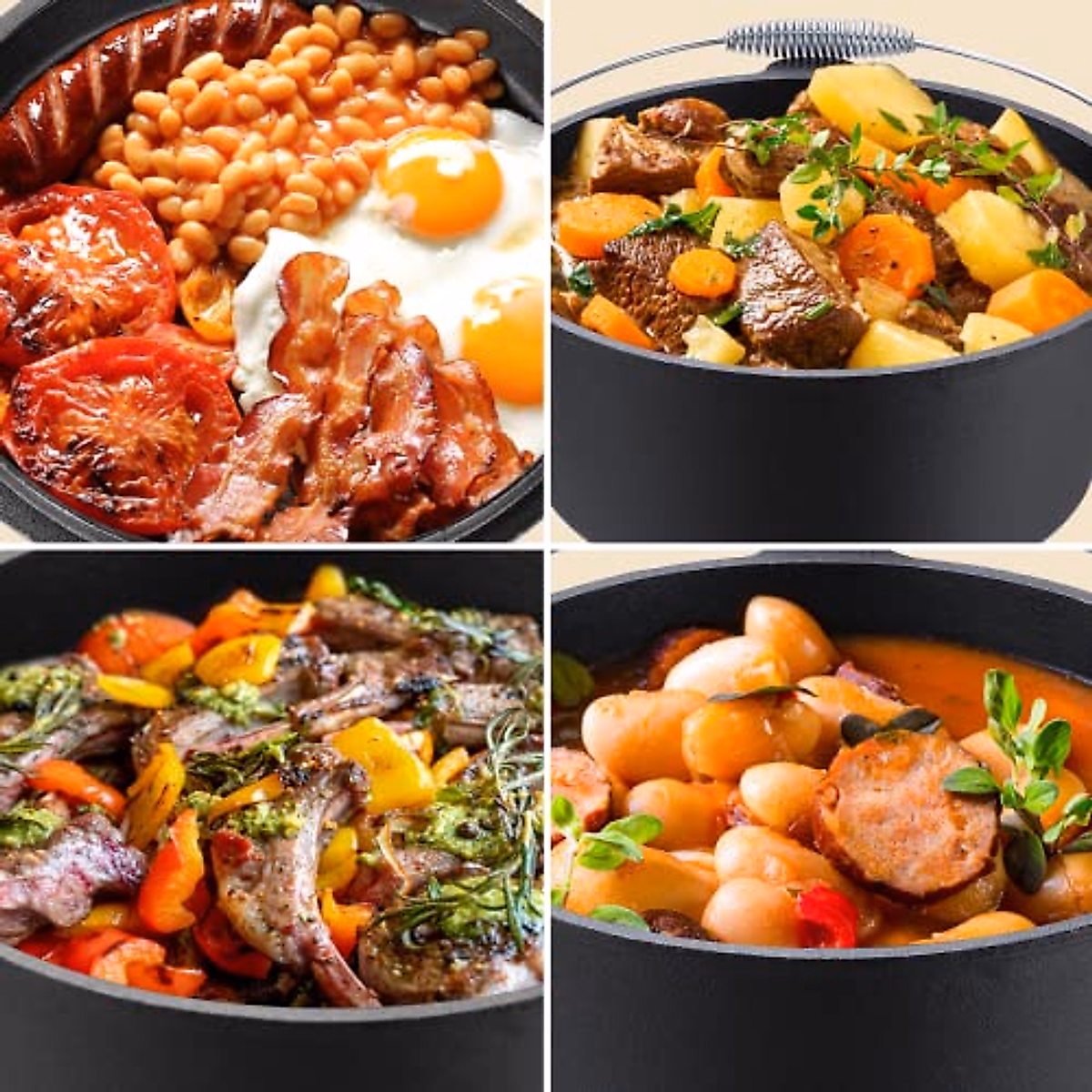 LIFERUN Dutch Oven Pot with Lid, 13.2 Quart Cast Iron Dutch oven, with Lid Lifter Handle & Stand and Dual Function Lid Griddle for Home Cooking BBQ Baking