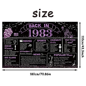 DARUNAXY Purple 40th Birthday Party Decorations, Back in 1983 Banner Cheer to 40 Years Old Birthday Photography Background Vintage 1983 Poster Backdrop for Girls 40th Class Reunion Party Supplies
