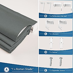 SUNFREE Cordless Roman Shades for Windows, Blackout Room Darkening Roman Blinds, Thermal Insulated Window Blinds Treatment, Washable Roman Blind for Living Room, Bedroom, Kitchen, 34" x 64", Grey