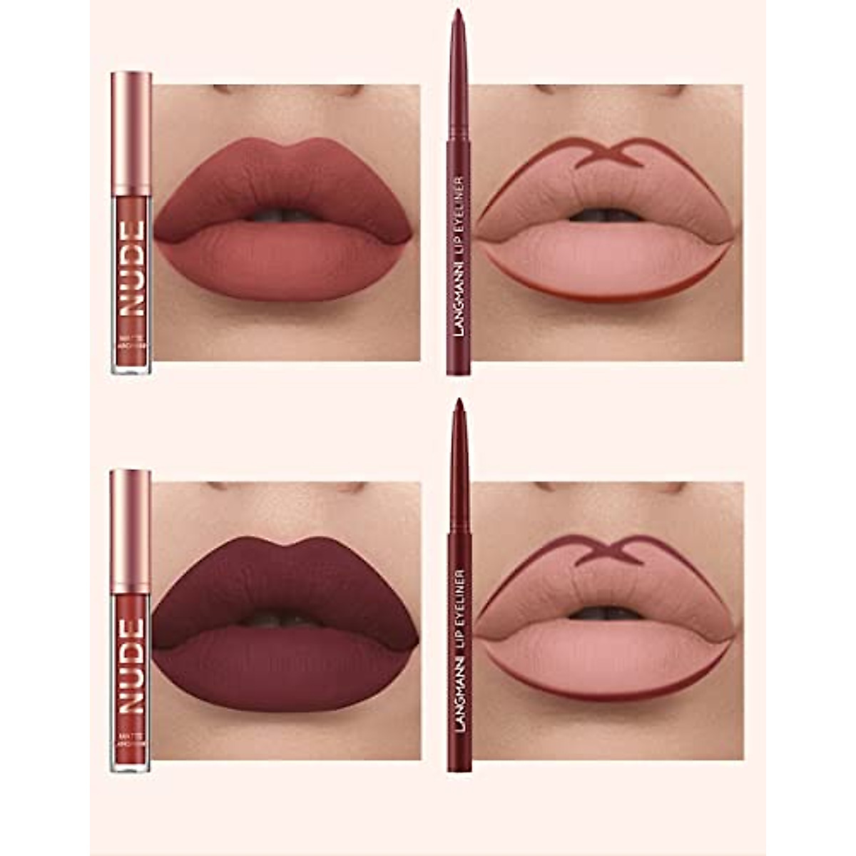 URQT 12pcs Lip Liner and Lipstick Makeup Set, 6 Velvety Matte Liquid Lipsticks + 6 Matching Smooth Lip Liner One Step Lips Makeup Kits Waterproof Long Lasting Matte Lipstick Gift Set