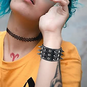 Manfnee Spike Rivet Studded Wristband Leather Punk Gothic Biker Wide Cuff Belt Bracelet Bangle