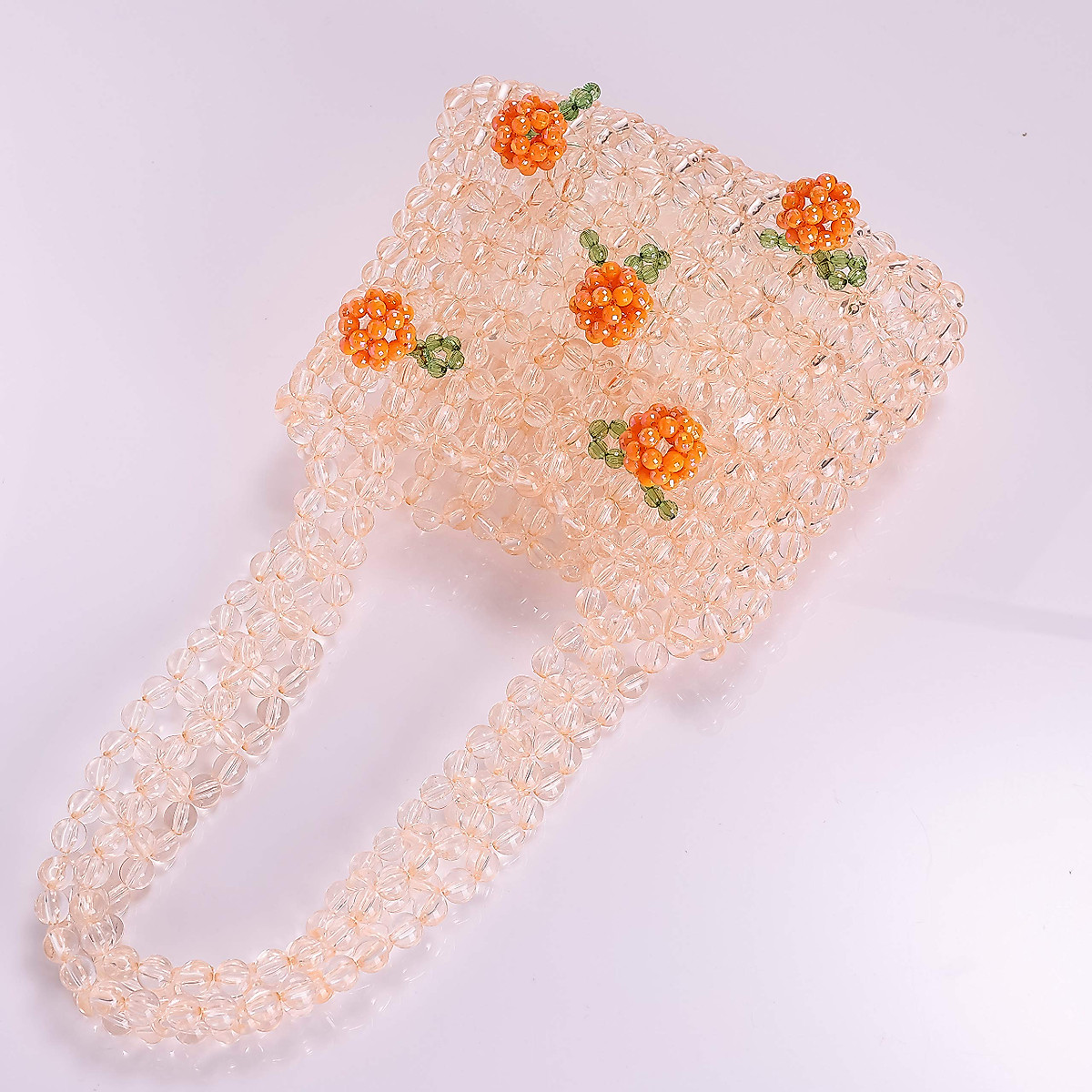 Abvokury YIFEI Women Orange Colored Transparent Flower Beaded Acrylic Shoulderbag Evening Bags for Wedding Party