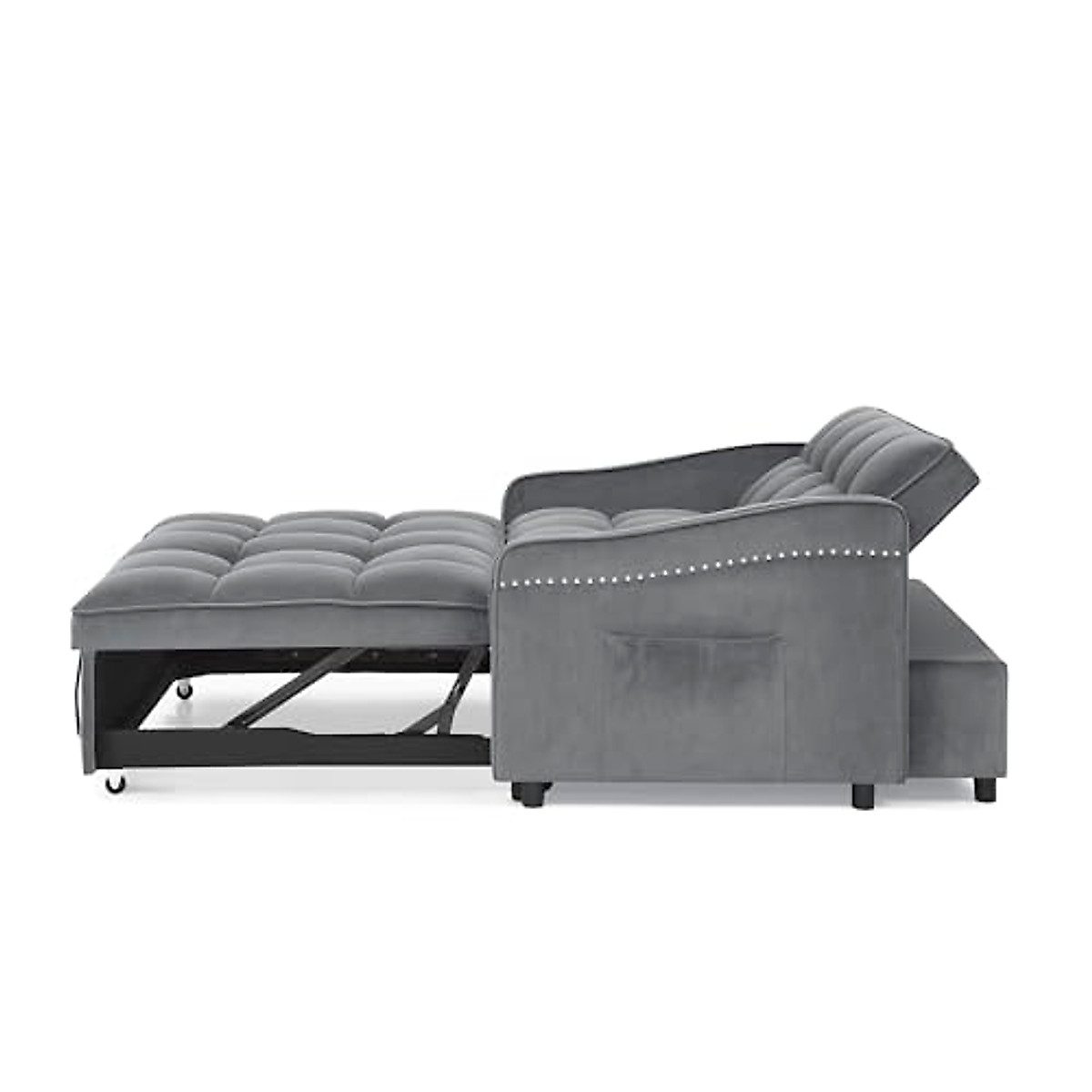 Upholstered Futon Loveseat Sofa Convertible to Sleeper Sofá Bed,Adjsutable Love Seat Chaise Lounge Couch Chair,Sofacama with Two Arm Pocket,Type C,USB Charging and Copper Nail for RV/Living Room