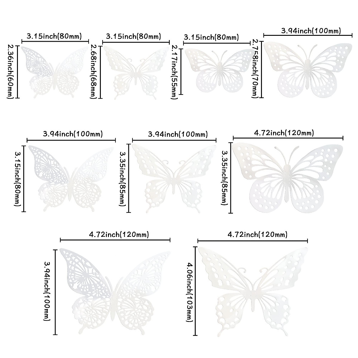Gyufise 36 Pack Silver Laser 3D Butterfly Cupcake Toppers Hollow Butterfly Cake Decorations for Birthday Wedding Fairy Party Butterfly Wall Sticker Decal for Background Wall Decoration