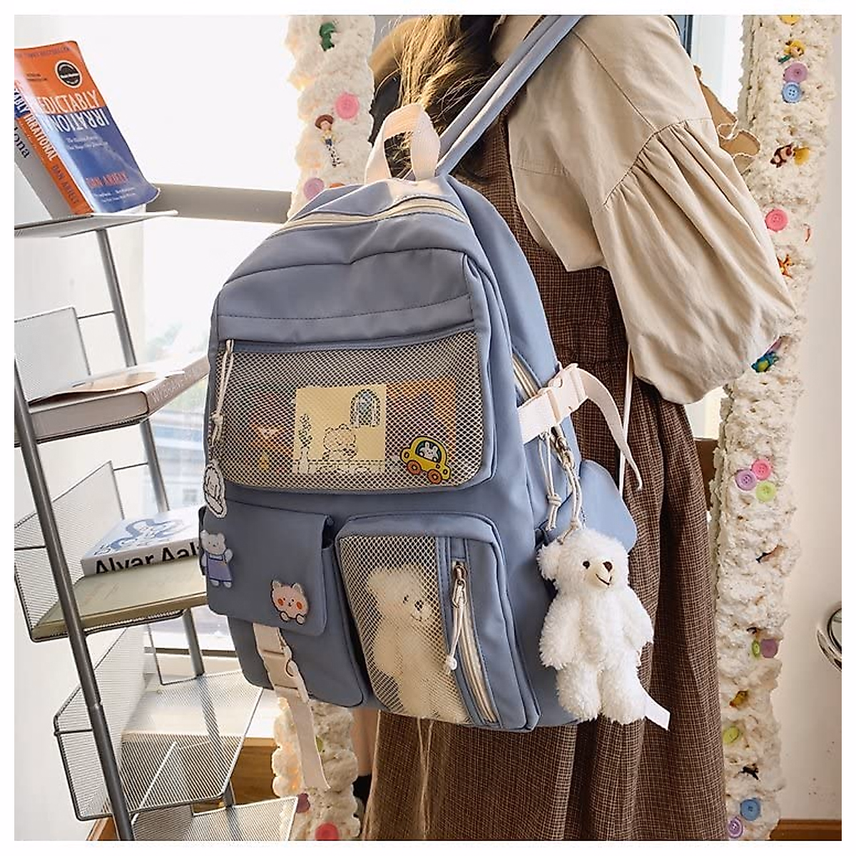 Dearsee Kawaii Backpack with Pins and Accessories, Cute Aesthetic Backpack Aesthetic