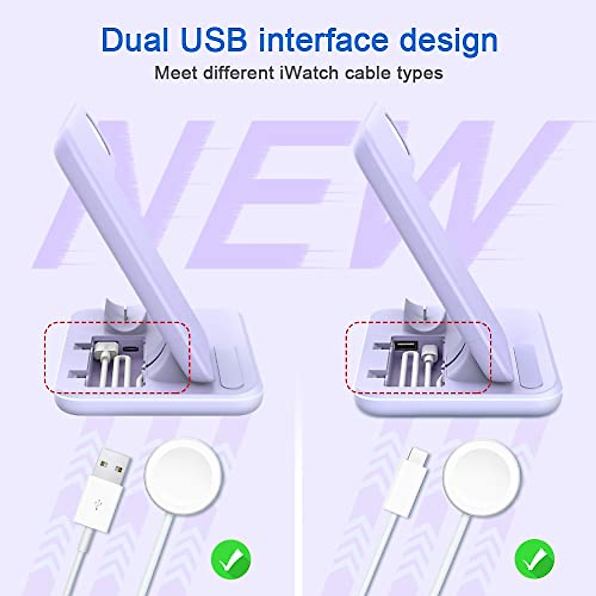 WAITIEE Wireless Charger 3 in 1,15W Fast Charging Station for Apple iWatch 6/5/4/3/2/1,for AirPods Pro,for iPhone 14/13/12/Pro Max/11 Series/XS Max/XR/XS/X/8/8 Plus,for Samsung Galaxy Phones (Purple)