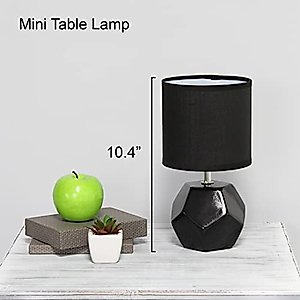 Simple Designs LT2065-BLK Round Prism Mini Table Lamp with Matching Fabric Shade, Black