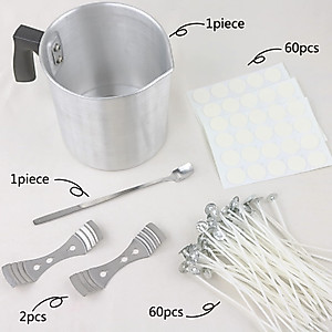 EricX Light Candle Making Kit, 60pcs Candle Wicks, 60pcs Candle Wicks Sticker, 1pc Candle Wax Pouring Pot, 2pcs 3-Hole Wicks Centering Devices, 1pc Mixing Spoon, DIY Candles Craft Tools