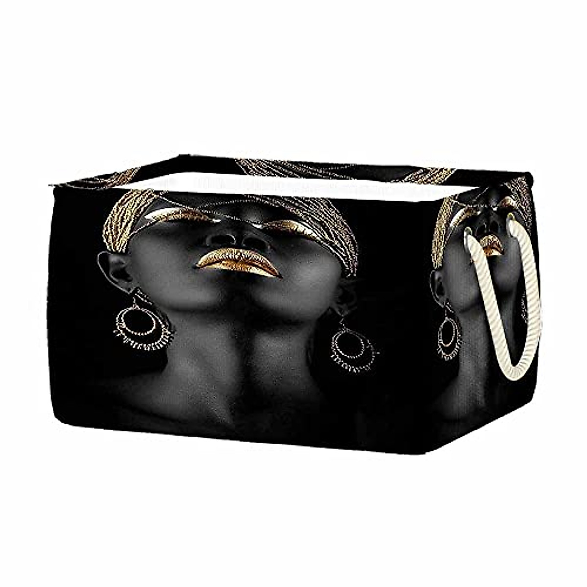 WONDERTIFY African American Woman Storage Bin Afro Girl Decorative Foldable Storage Baskets Cubes Organizer for Shelf Closet Bedroom Gold Black