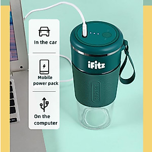 iFitz Portable Rechargable 6 baldes Blender with glass bottle for Shakes and Smoothies and protein blender bottle (Pink)