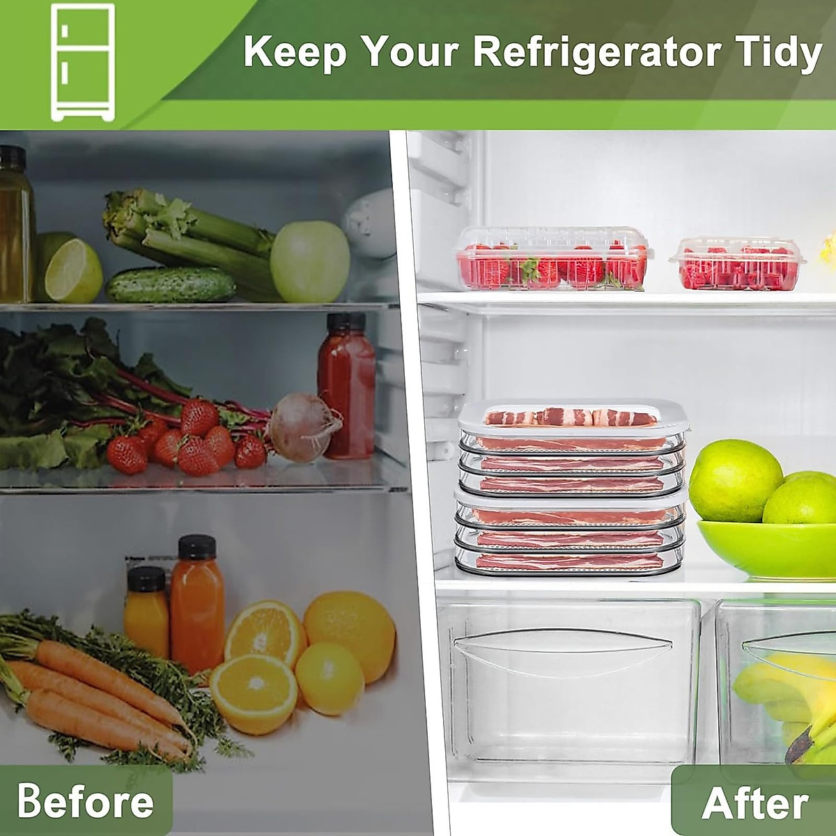 Generic Meat Container for Fridge, Lunch Meat Container, Bacon Keeper, Stackable Food Storage Boxes with Lid, Meal Prep Containers, for Cold Cuts, Salami, Deli, Lunch Meat, BPA Free, Clear