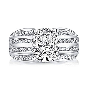 AINUOSHI Cushion Cut Cubic Zirconia Engagement Rings for Women Sterling Silver CZ Rings for Women Wedding Band (CUSHION CUT 9x9MM, 6.5)