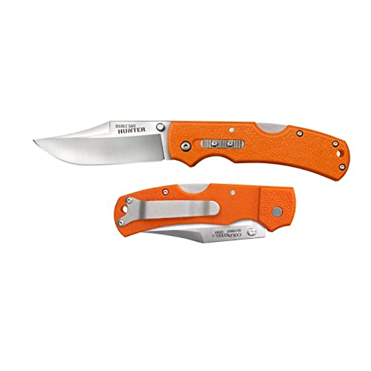 Cold Steel DOUBLE SAFE HUNTER (ORANGE) / 8-3/8" OVERALL / 3.5" BLADE / 3MM THICK / 4-7/8" LONG GFN HANDLE / 8CR13MOV STAINLESS STEEL/AMBI BELT CLIP/BLISTER PACKED