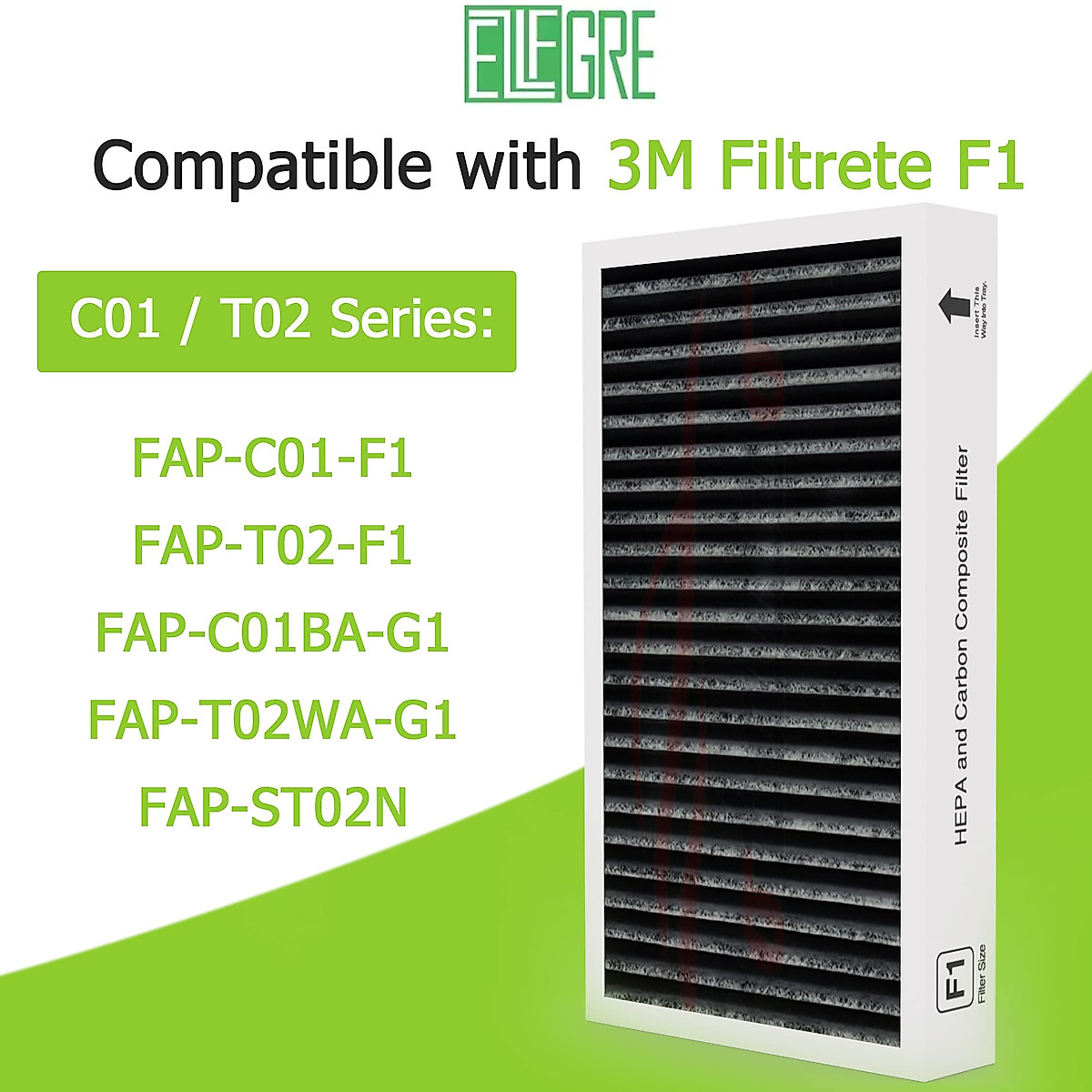 EzLfGre F1 4-Pack Carbon H13 HEPA Replacement Filter, Compatible with Filtrete 3M C01 T02 Air Purifier, Odor Removal