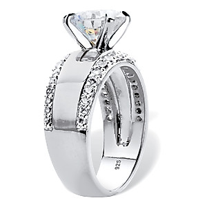 PalmBeach Platinum-plated Sterling Silver Round Cubic Zirconia Brushed Band Engagement Ring Sizes 6-10 Size 9