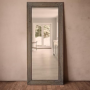 HOMECOOKIN Full Length Mirror 30"x70" Large Rustic Wood Frame Full Floor Mirror Bathroom Mirror Dressing Mirror Hanging or Leaning Against Wall (No Standing, Dark Grey)