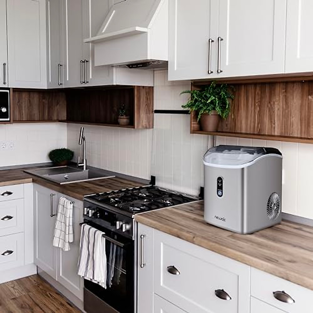 Newair Nugget Countertop Ice Maker Machine | 26 lbs. | Sonic Ice Maker in Stainless Steel, Self-Cleaning Function, Refillable Water Tank, Perfect Canes Ice for Kitchens, Offices, Home Coffee Bars