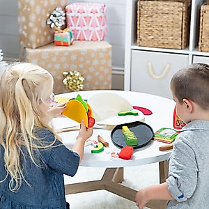 Melissa & Doug Fill & Fold Taco & Tortilla Set, 43 Pieces – Sliceable Wooden Mexican Play Food, Skillet, and More - FSC Certified
