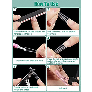 480PCS Extra Long NO C Curve Nail Tips XL, 2 Packs Natural and Clear Nail Tips for Acrylic Nails Professional Set, 12 Sizes Straight Tapered Square Press on False Nail Tips for Nail Art Salon Home DIY