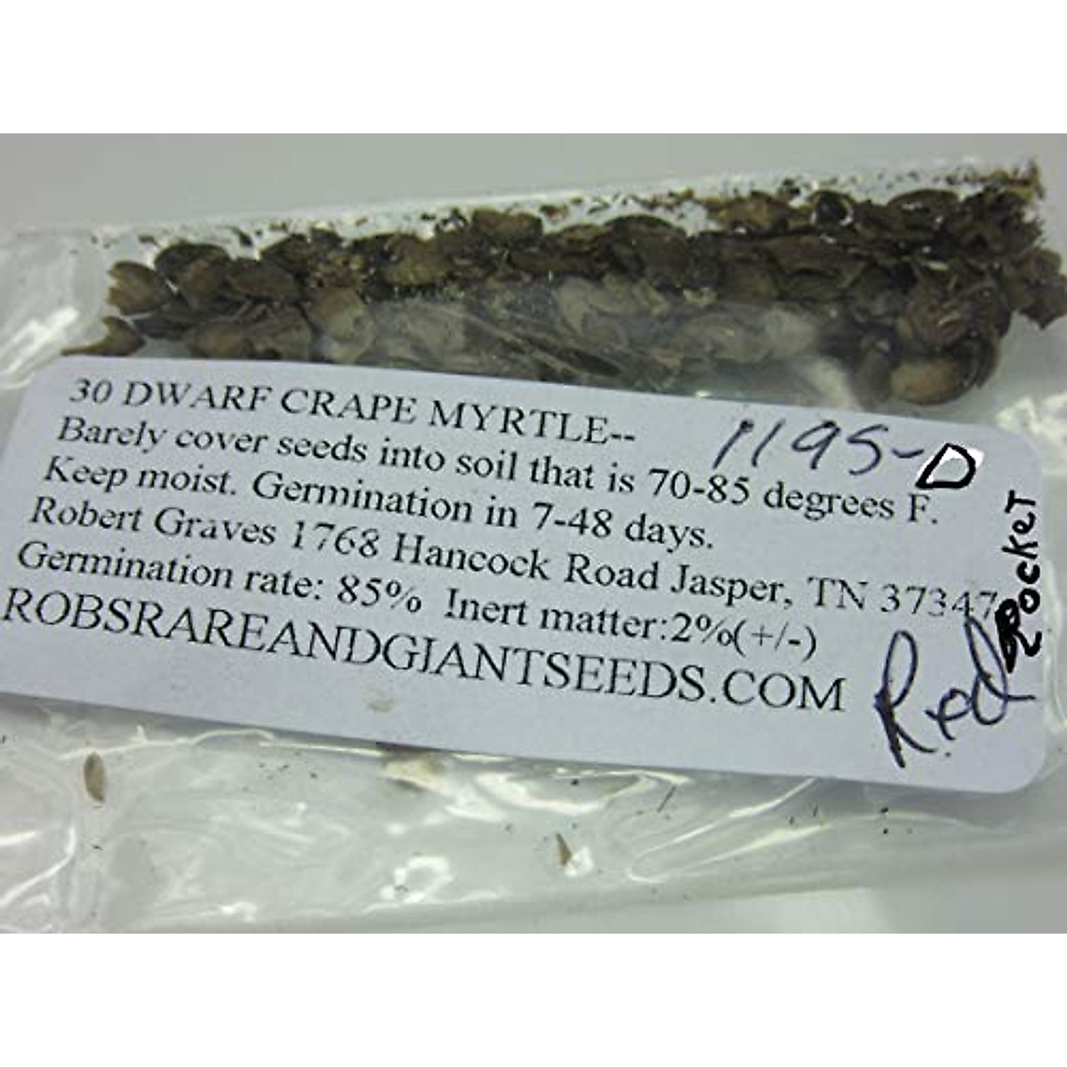 1195D-Dwarf Red-Rocket Crape Myrtle (Lagerstroemia Indica) Seeds by Robsrareandgiantseeds UPC0764425788485 Non-GMO,Organic,USA Grower,Bonsai,Showy, Butterfly Flower,1195-D Package of 10 Seeds