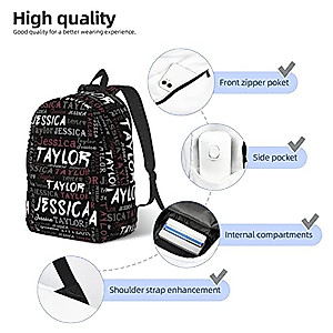 Custom Name School Backpack, Personalized Durable Casual Daypack Backpacks Design Your Own Name for Boys Girls Men Women, Customized Black Theme 2 Sizes Student Bookbag for Travel Work School