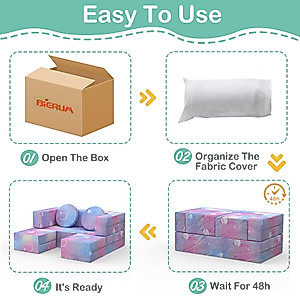 BIERUM Kids Couch, 6PCS Modular Kids Play Couch with Blanket, Kids Sofa Couch with Glow Effects for Playroom & Indoor, Convertible Toddler Couch for Girls and Boys