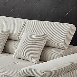 N NOORDENIYA 105.8" Luxury Sleeper Sofa Bed with Pull Out Couch Bed,Left-Corner Chaise Sofa with Storage Chaise Lounge,Adjustable Backrest & Plush Corduroy Velvet for Living Room (Beige)