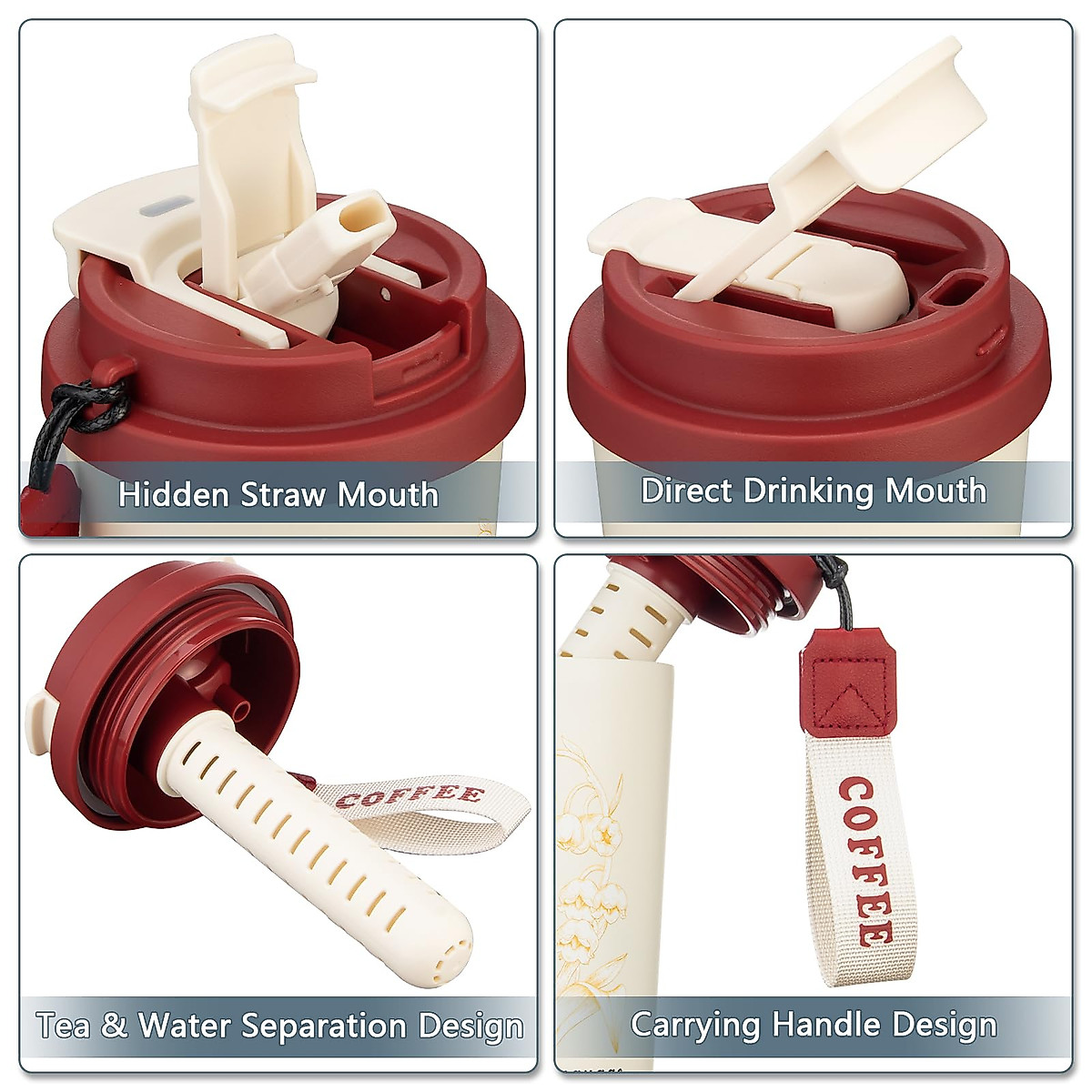 Simcat Coffee Tumblers 316 Ceramic-Lined Insulated Stainless Steel Travel Coffee Mug Leak Proof 17oz Coffee Tumblers with Lid and Straw for Keep Hot/Ice Coffee,Tea (Red)