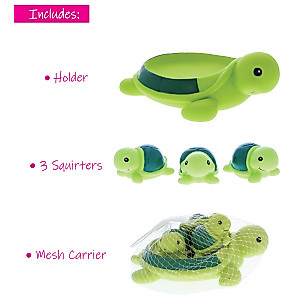 Dollibu Green Sea Turtle Family Animal Bath Squirters 4 Piece Bath Toy Set, Kids Bath Toys for Bathtime & Water Fun, Girls & Boys Floating Cute Animal Rubber Squirt Toys, Pool Toys for Kids