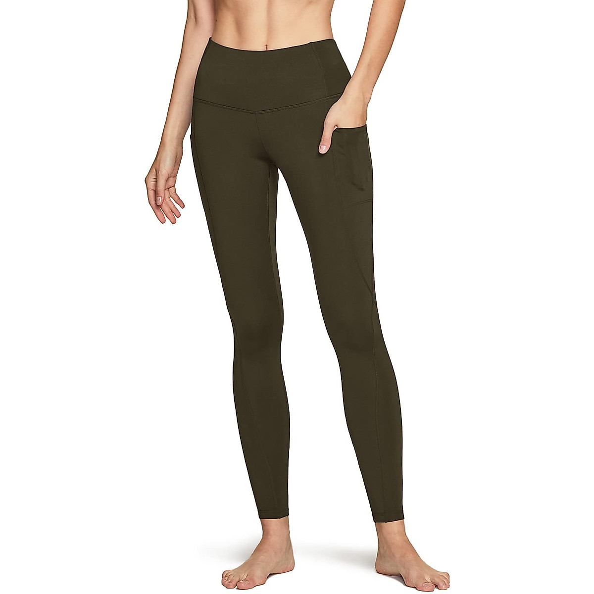 ATHLIO Women's Thermal Yoga Pants, High Waist Warm Fleece Lined Leggings, Winter Workout Running Tights, Thermal Pocket Black/Olive, X-Small